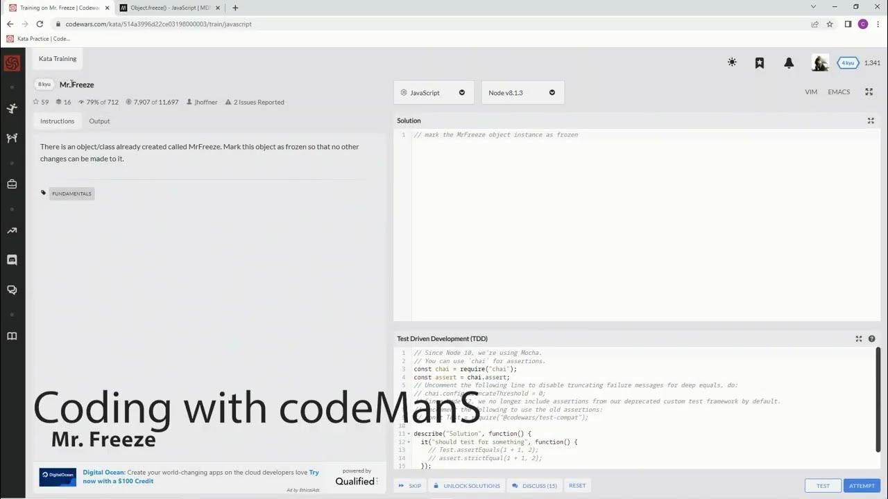 (Archived) Codewars 8 kyu Mr. Freeze Javascript - YouTube