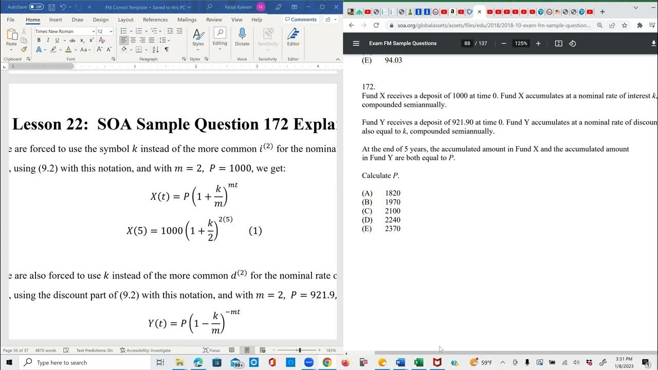 Actuarial FM Exam Prep Lesson 22: SOA Sample Question 172 Solution ...