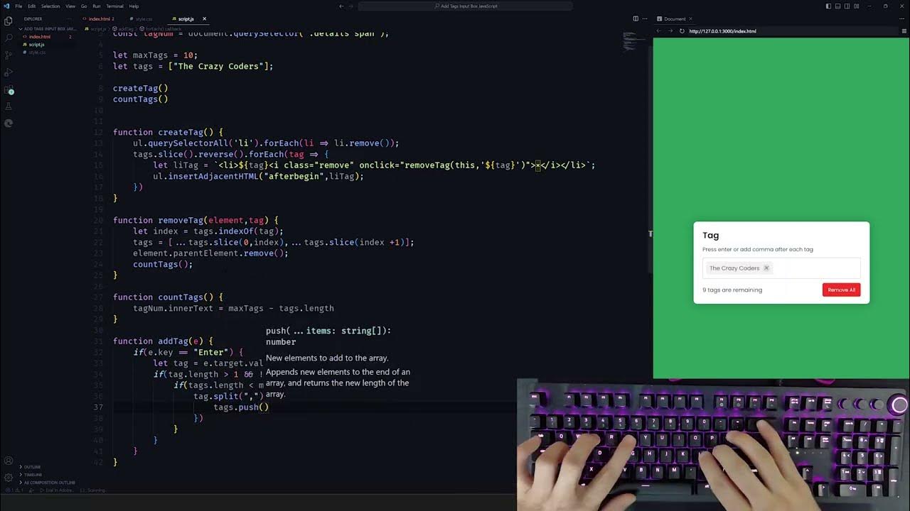 ASMR Programming -Tags input box with CSS and JavaScript- No Talking - YouTube