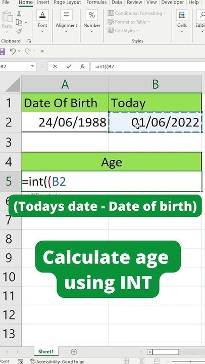 Calculate Age Using INT #shorts #excel - YouTube