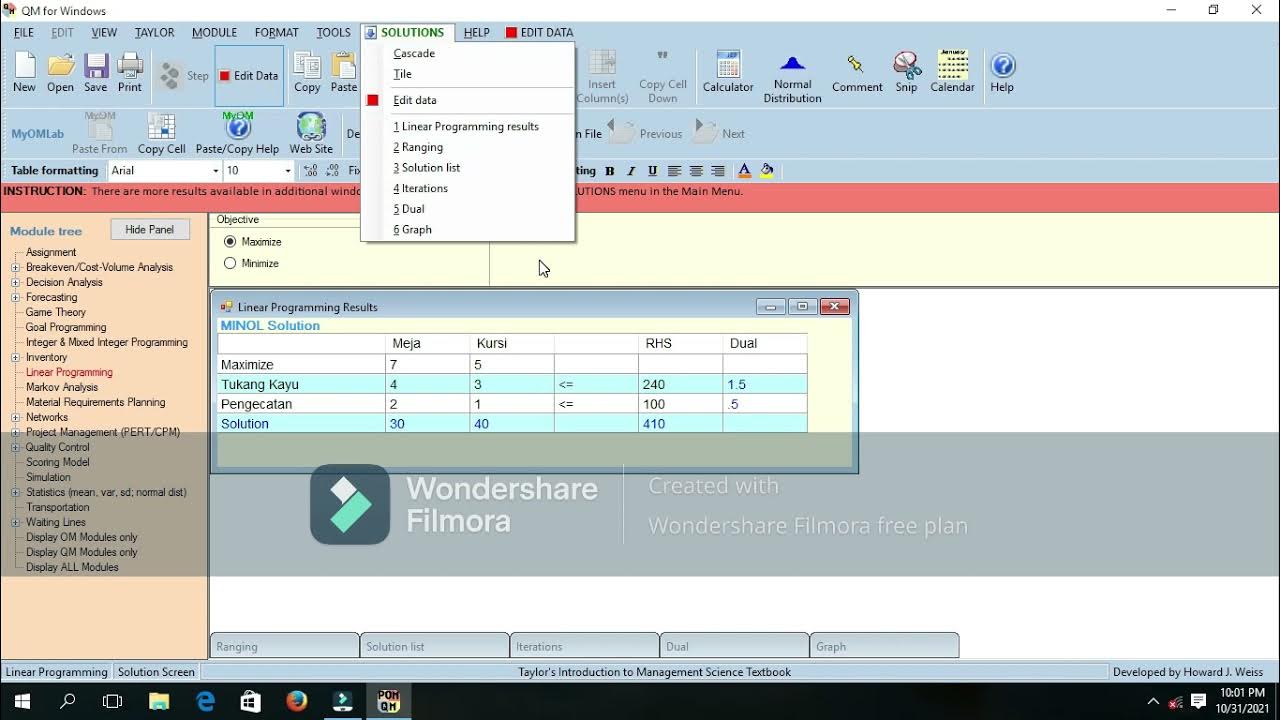 Modul Linear Programming 1 Menggunakan APK POM V5 - YouTube