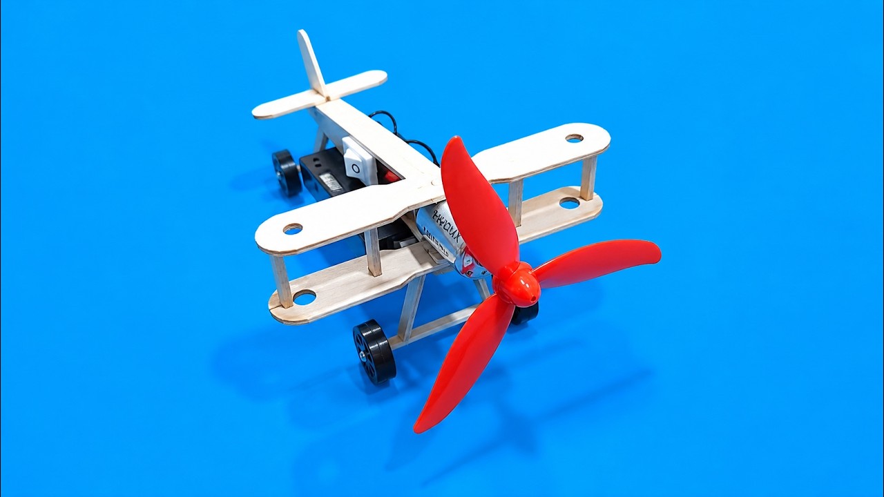 DIY Popsicle Stick Biplane with Motor – Simple Homemade Airplane - YouTube