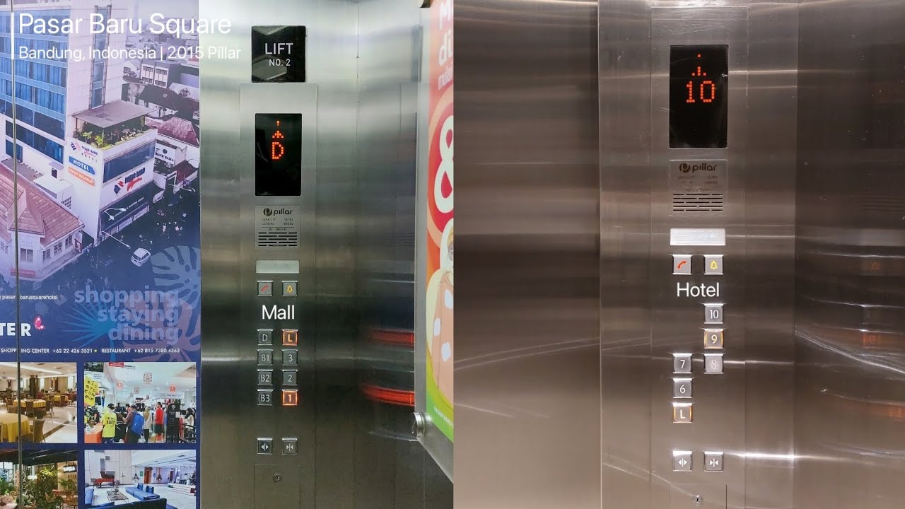 Pillar Traction Elevators at Pasar Baru Square and Hotel, Bandung - YouTube