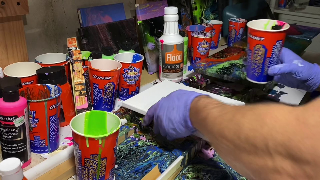 Acrylic Paint Pour_ Paint Puke 🤢_Pink_Black_Green - YouTube