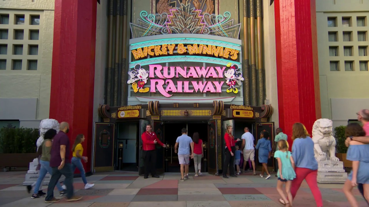 Mickey & Minnie Runaway Railway Exterior & Queue - YouTube