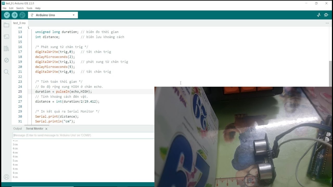 Arduino, Đo Khoảng Cách bằng Cảm Biến Siêu Âm HC-SR04 hiển thị lên ...