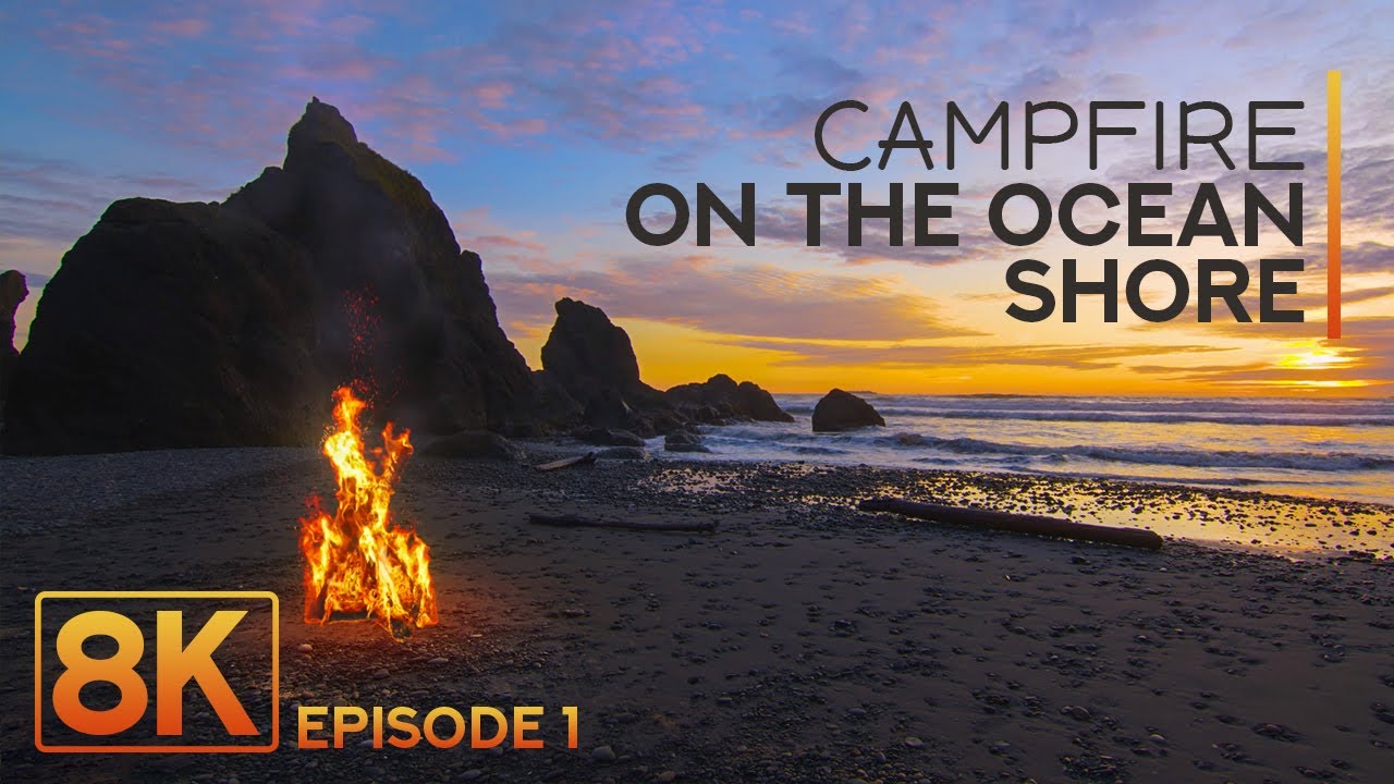 8HRS Campfire on the Ocean Shore - 8K Relaxation and Deep Sleep ...