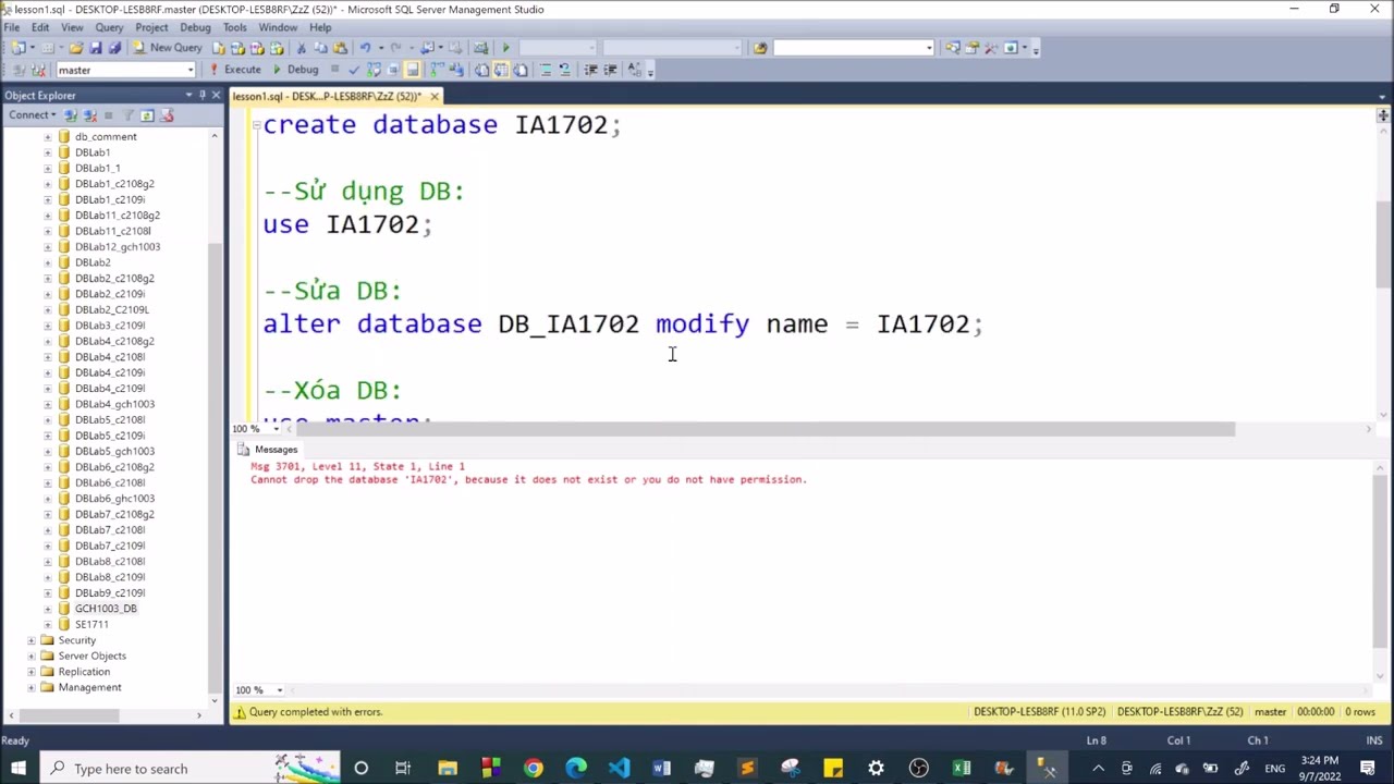 Sql Server Ia1702 Buổi 1 Comment Tạo Sử Dụng Sửaxóa Db Create Insert Select Alter Với 3042