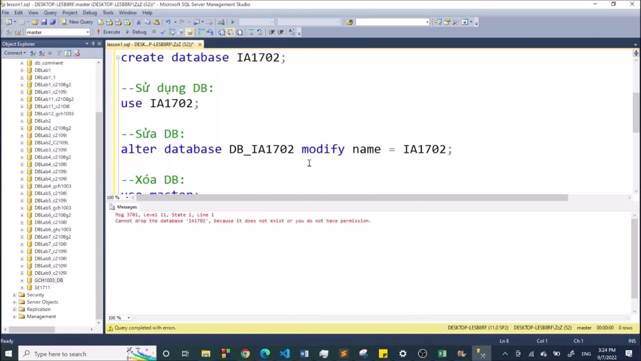 SQL Server-IA1702: Buổi 1. Comment, Tạo, sử dụng, sửa,xóa DB, Create, Insert, Select, Alter với ...