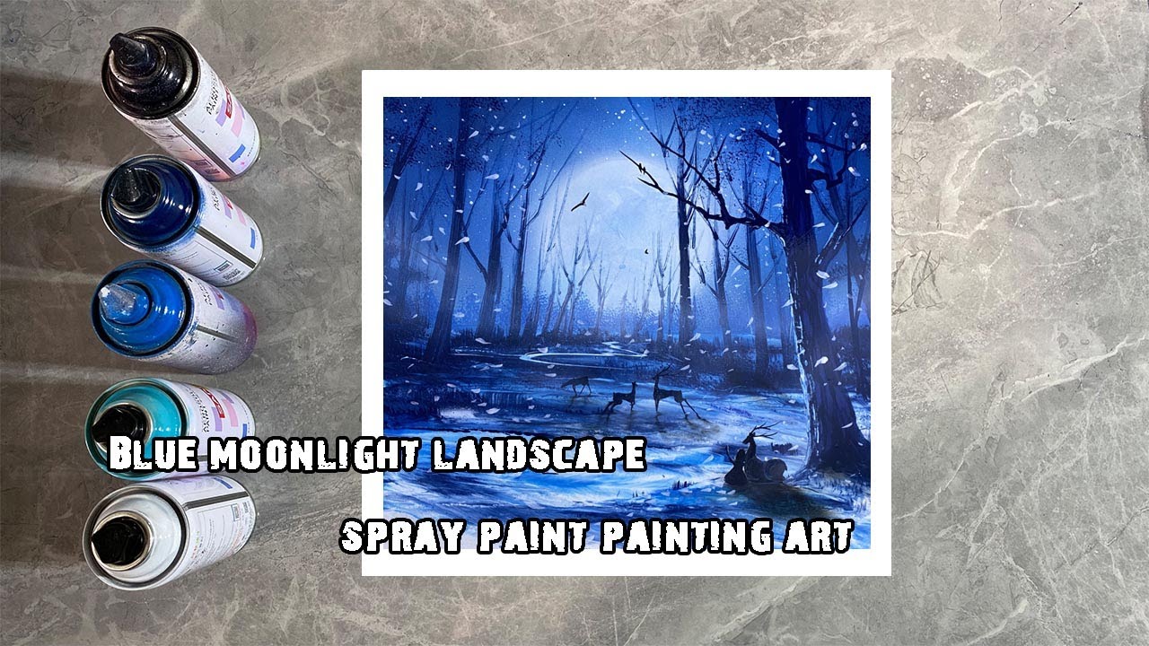 Blue moonlight landscape spray paint painting art - YouTube