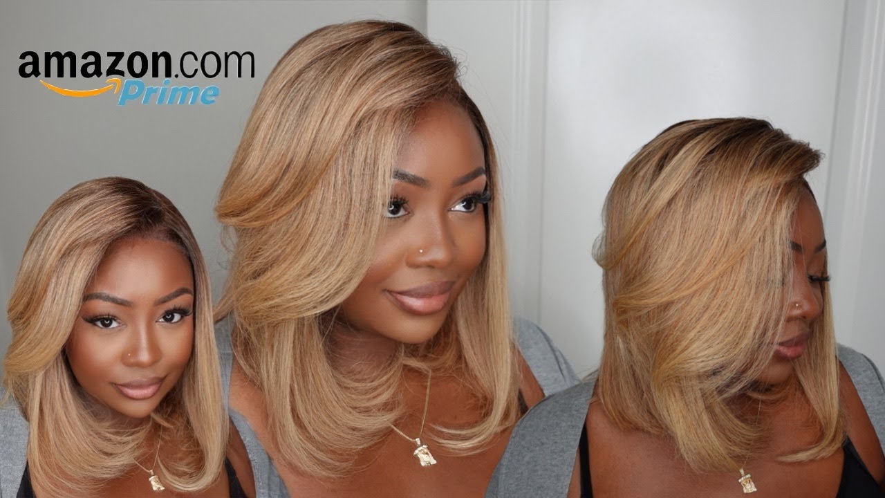 AMAZON PRIME! 12"Ombre Blonde Side Part Bob Wig with Feather Bang ...
