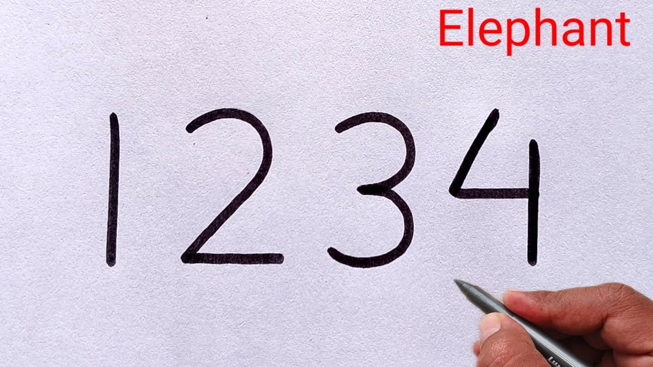 How to draw elephant from number 1234 | easy elephant drawing easy ...