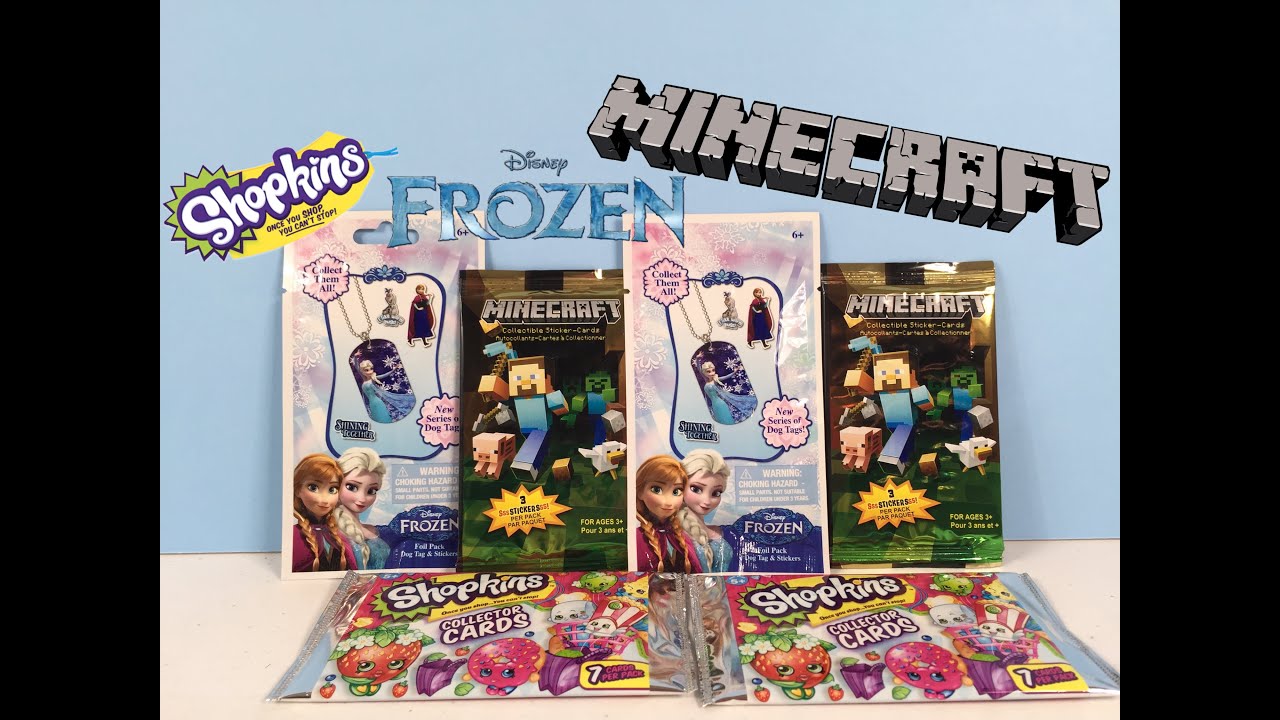 Shopkins Collector Cards, Frozen Dog Tags & Minecraft Stickers Opening ...