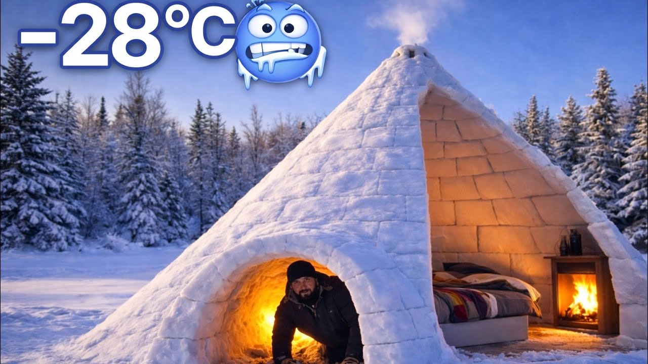 Warm Winter Life | Living in a Snow Survival Shelter | Winter Survival ...