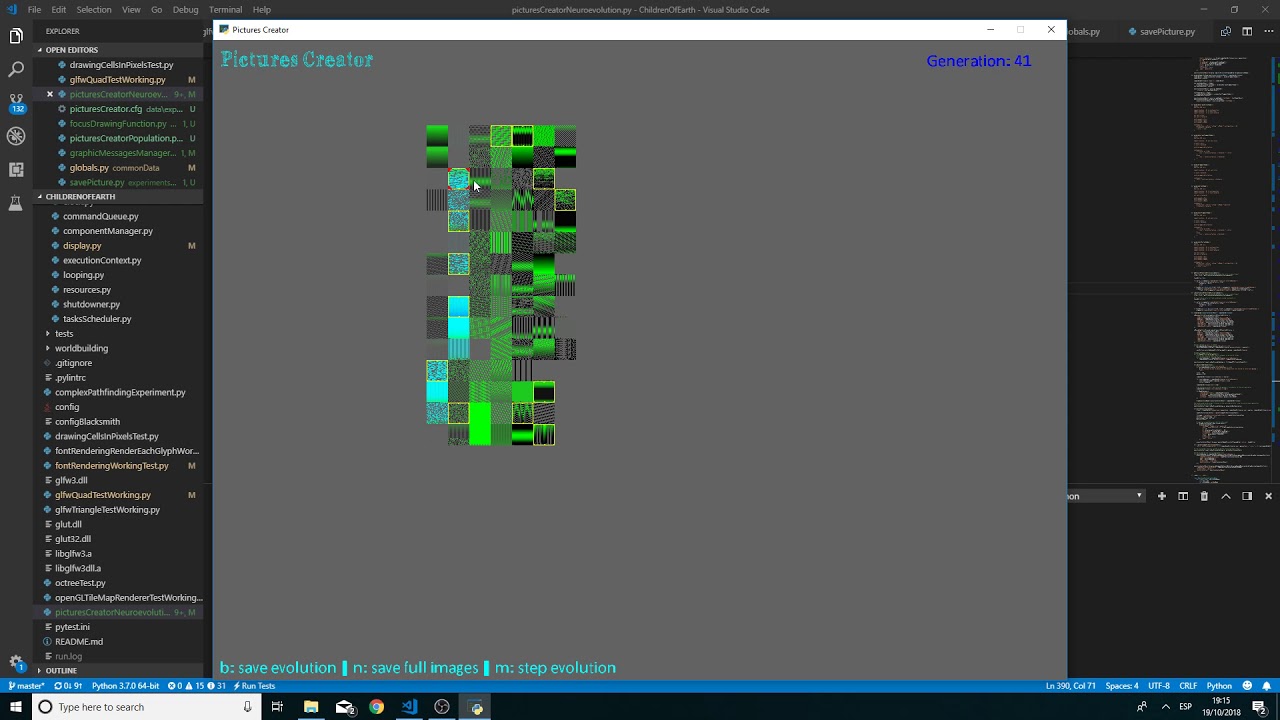 100 generations of a pictures producing neuroevolutionary algorithm - YouTube