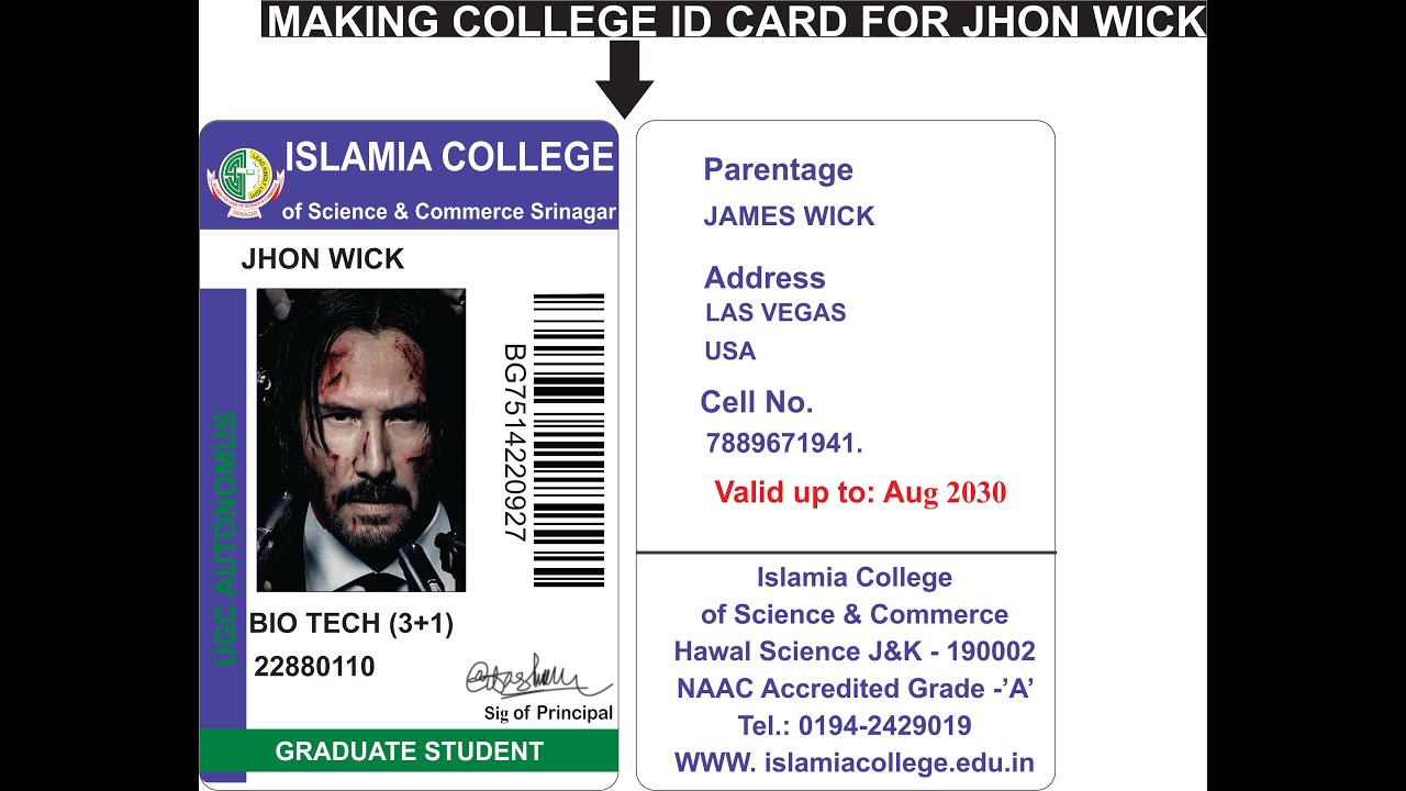 MAKING COLLEGE ISLAMIA COLLEGE ID CARD FOR JHON WICK ON COREL DRAW ...