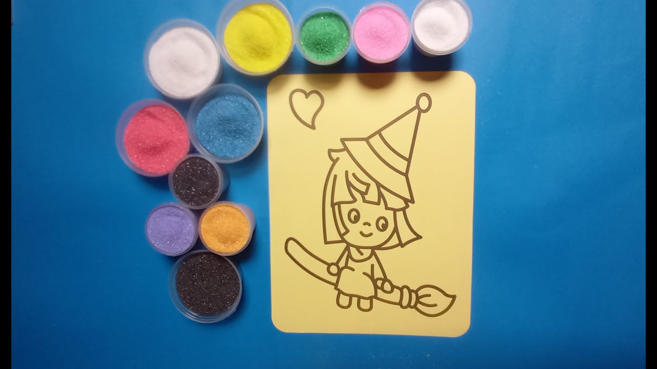 Coloring little witch using colored Sand|SAND ART|KINETIC SAND| - YouTube