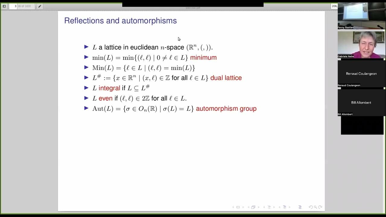 Gabriele NEBE - Lattices, Perfects lattices, Voronoi reduction theory, modular forms, ... - YouTube