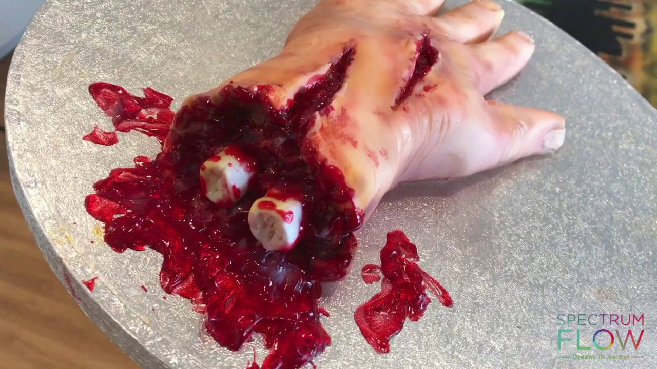 Gory Severed Hand - Sugarpaste airbrush with Spectrum Flow - YouTube