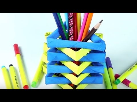 How to make Easy Paper Pen pot - YouTube