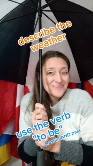 Describe the weather. Use the verb "to be" in present tense (is) or ...