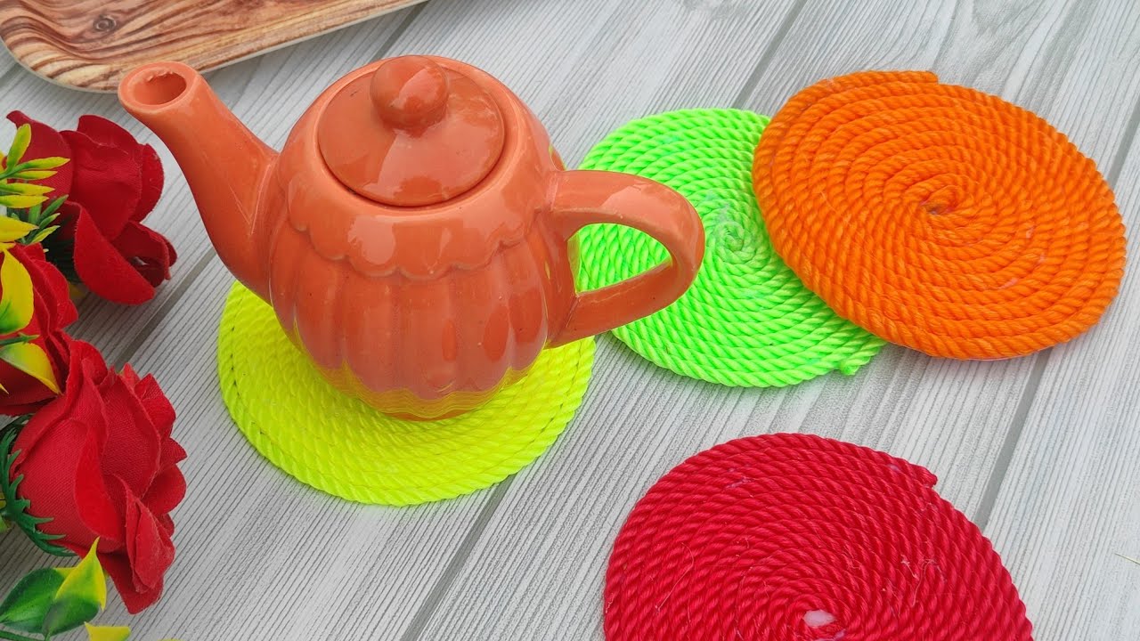 DIY Rope Coasters / How to make Coasters at home using Plastic Rope ...