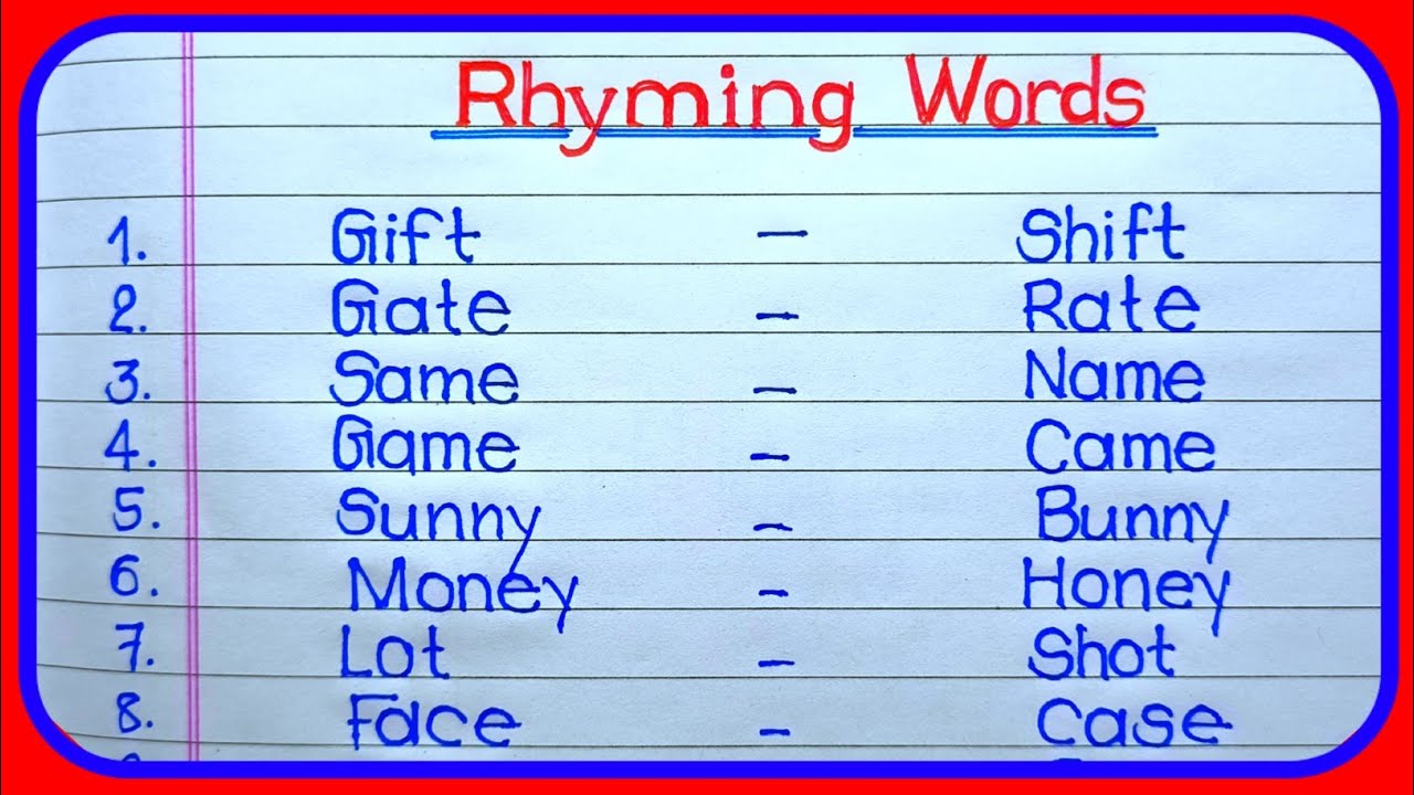 Rhyming words | Rhyming words in English | 50 Rhyming words | Rhyming ...