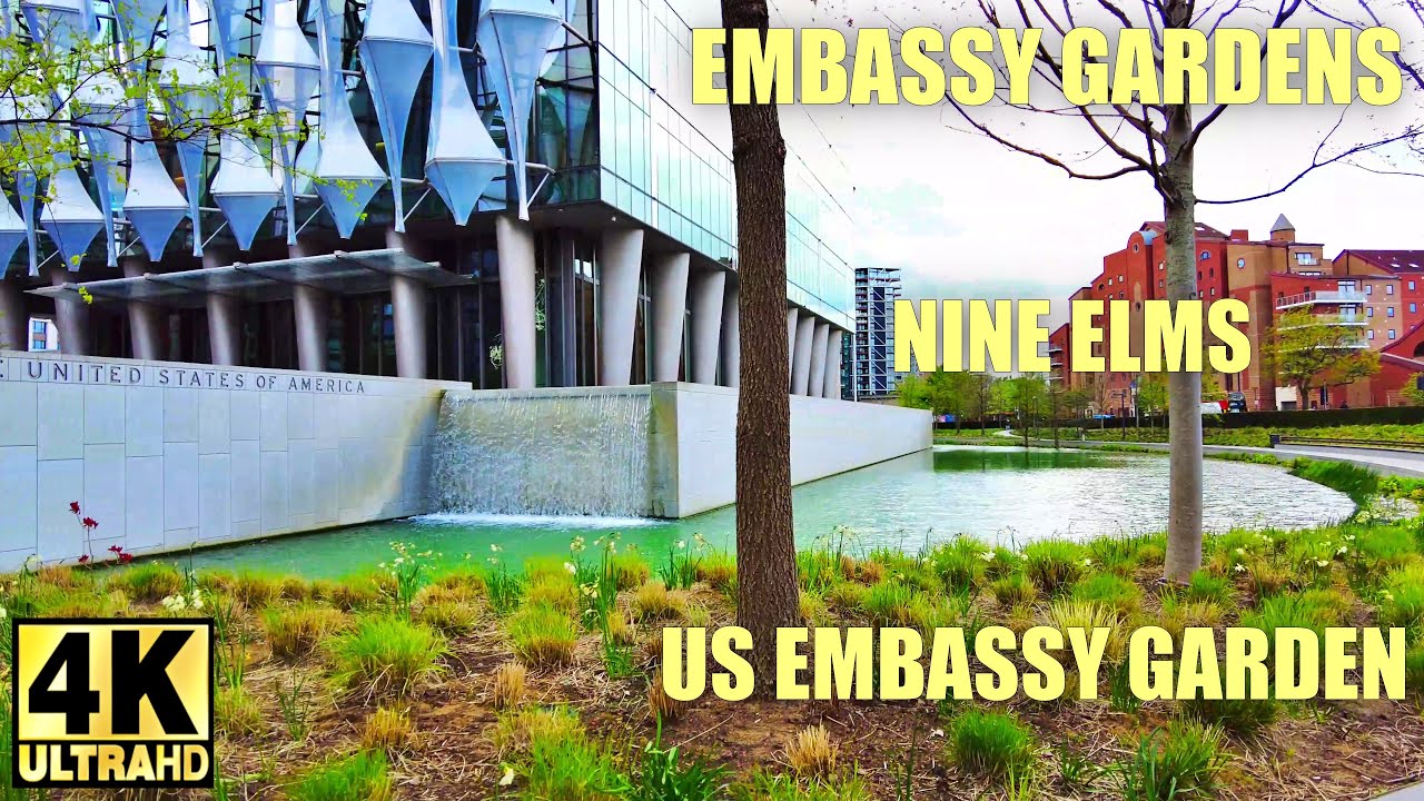 4K LONDON WALK around Embassy Gardens, Nine Elms and US embassy garden ...