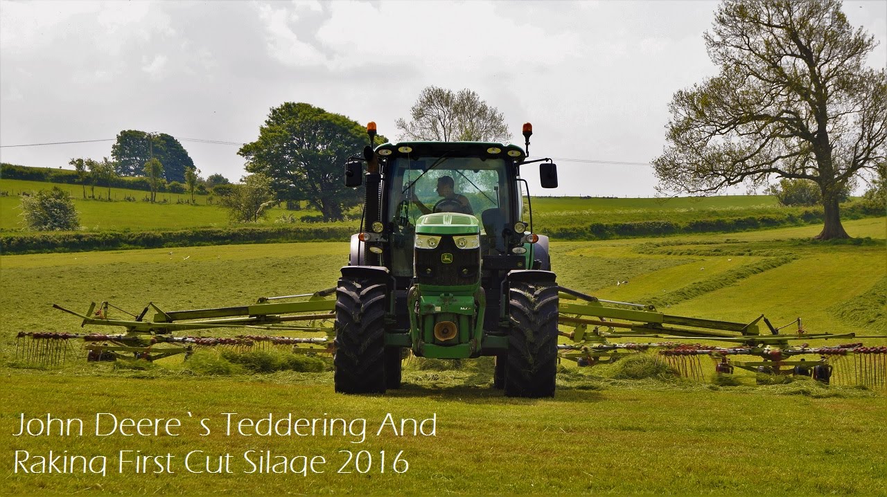 Teddering And Raking First Cut Silage 2016 - YouTube