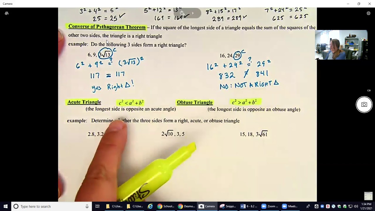 8 2 Notes Day 2 Pythagorean Theorem and it's converse - YouTube