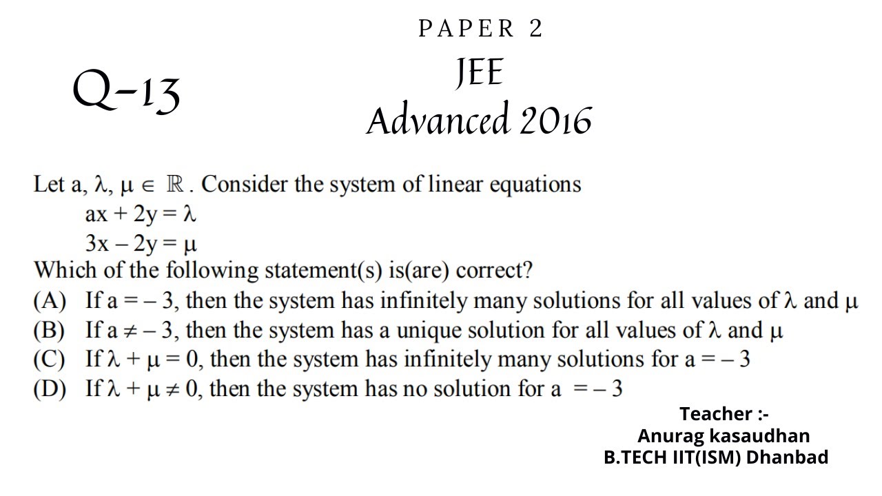 JEE Advanced 2016 Math Paper 2 (Q 13) solution | IIT JEE Maths | # ...