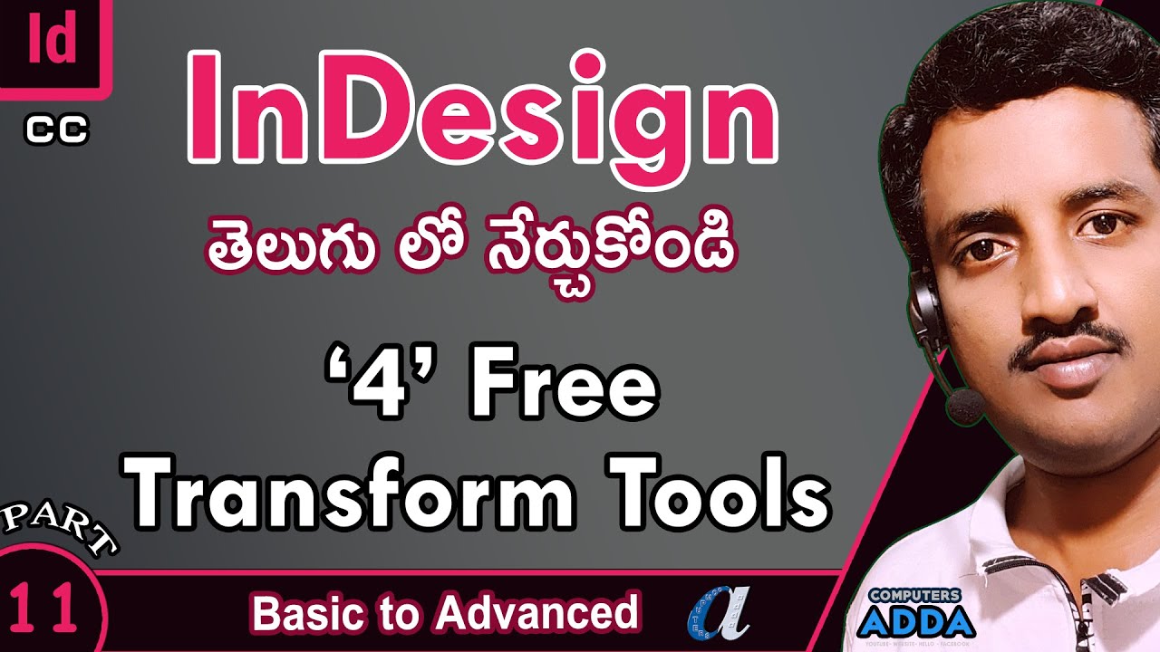# 11 || Adobe InDesign Telugu Tutorials || '4' Free Transform Tools ...