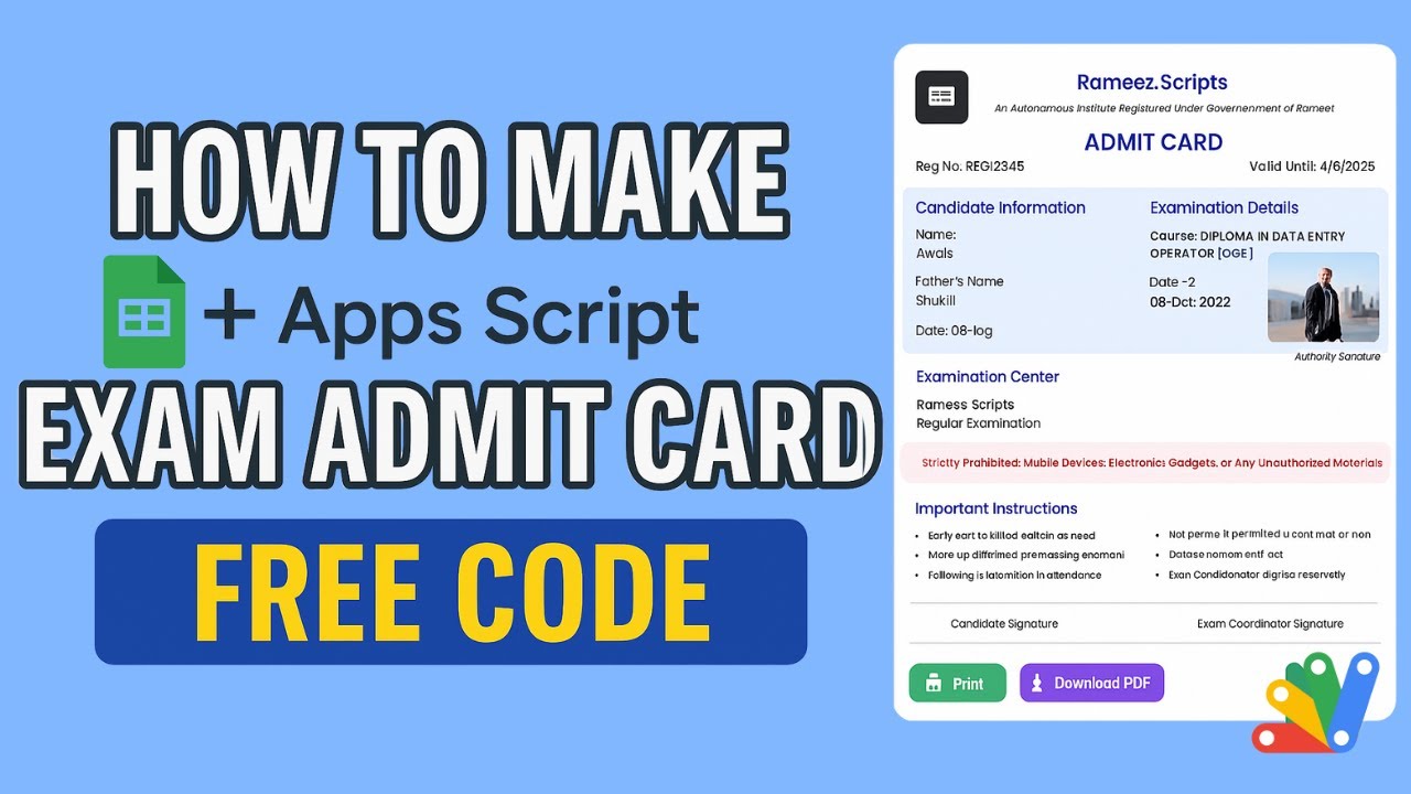 How to Create Student Exam Admit Card with Google Sheets & Apps Script ...