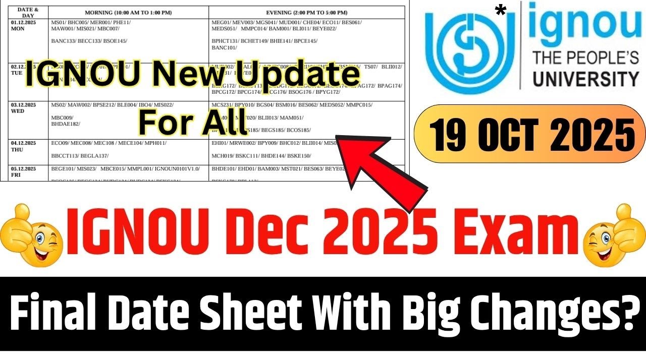 IGNOU Dec 2025 Exam Update || IGNOU Dec 2025 Exam Final Date Sheet ...