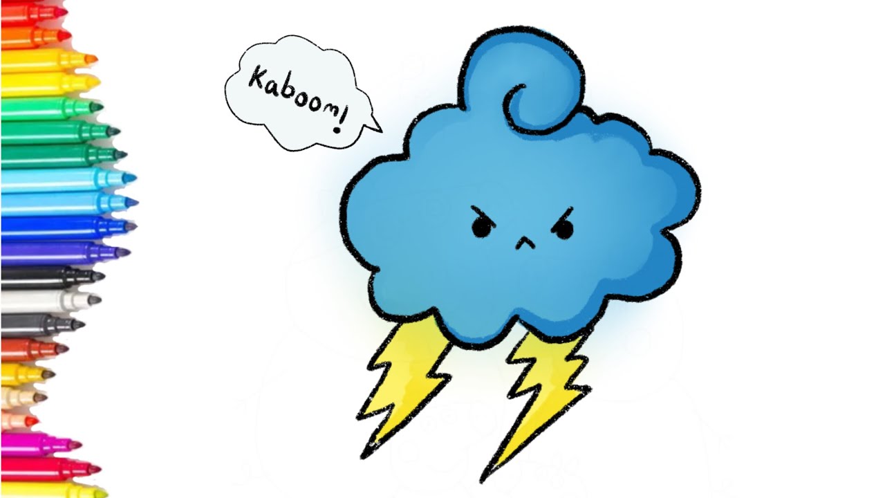 How to Draw Thundercloud for kids. Easy Step by step Kawaii cute ...