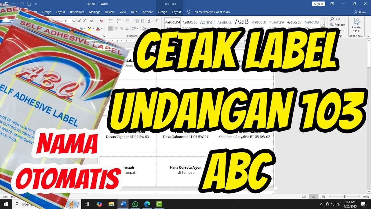CARA CETAK LABEL UNDANGAN 103 ABC - YouTube