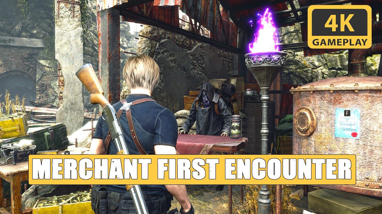 Resident Evil 4 Remake Merchant First Encounter Dialogue 4K Gameplay ...