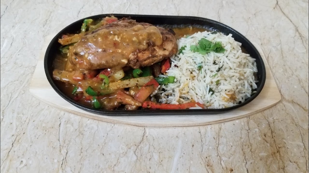 Sizzling Chicken with Rice and tasty Vegetables recipe. Sizzling ...