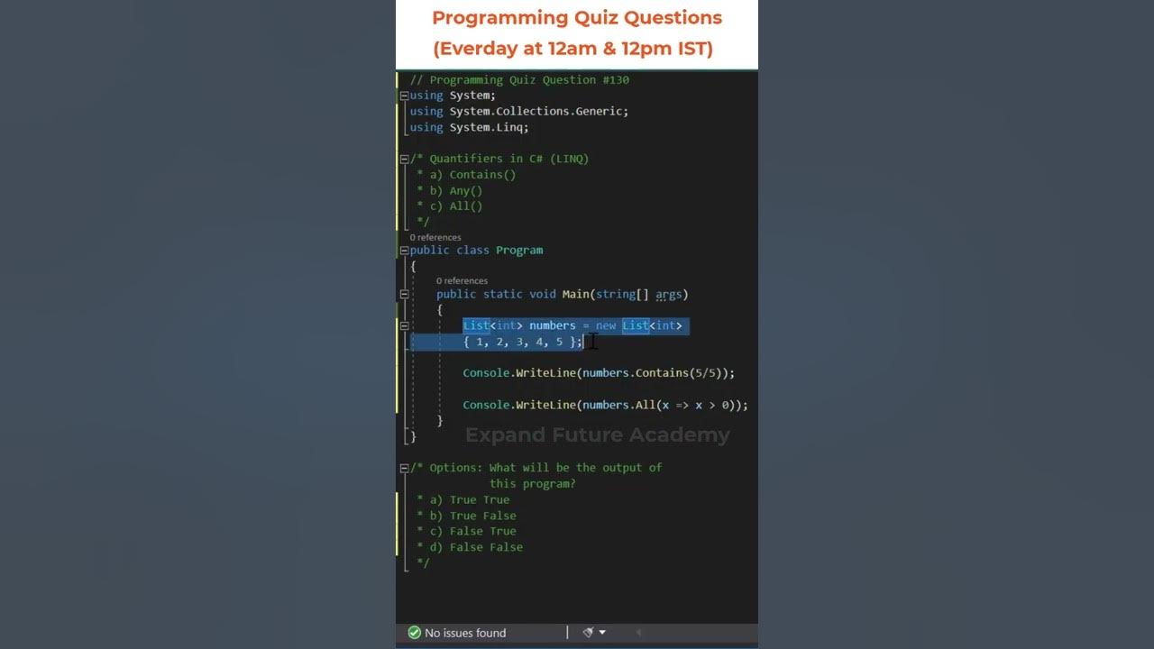 Programming Quiz Questions - Q130 - Expand Future Academy #Shorts #CSharp #Dotnet - YouTube