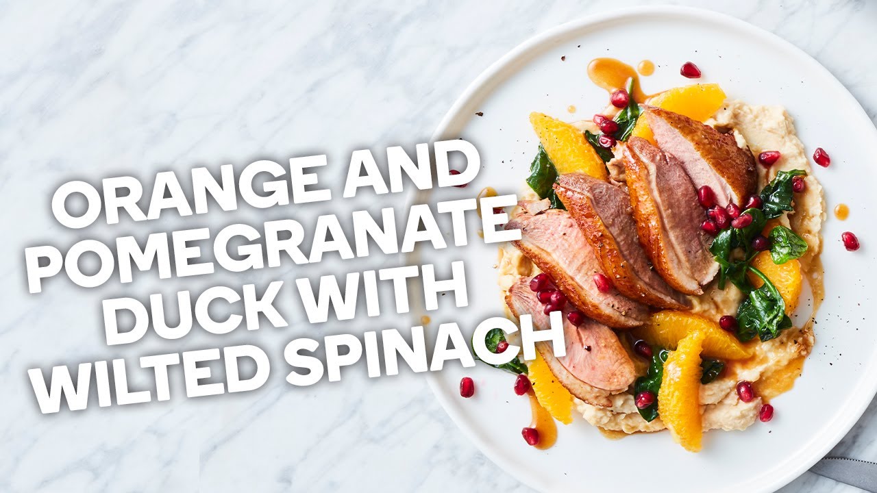 Orange and pomegranate duck with wilted spinach - YouTube