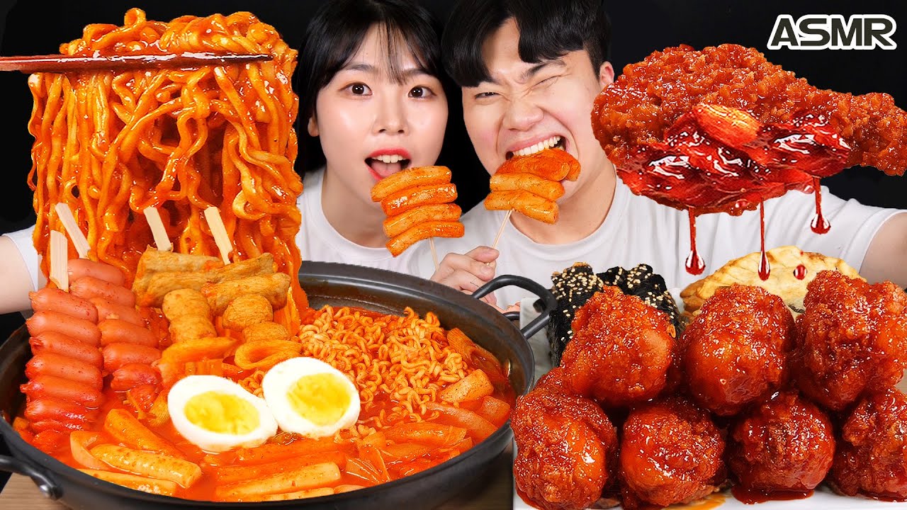 ASMR MUKBANG| 직접 만든 떡볶이 양념치킨 김밥 먹방 & 레시피 FRIED CHICKEN AND Tteokbokki ...
