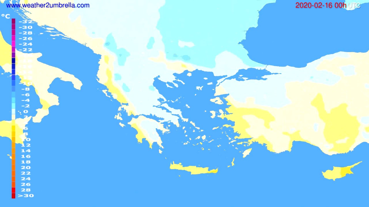 Temperature forecast Greece // modelrun: 00h UTC 2020-02-15 - YouTube
