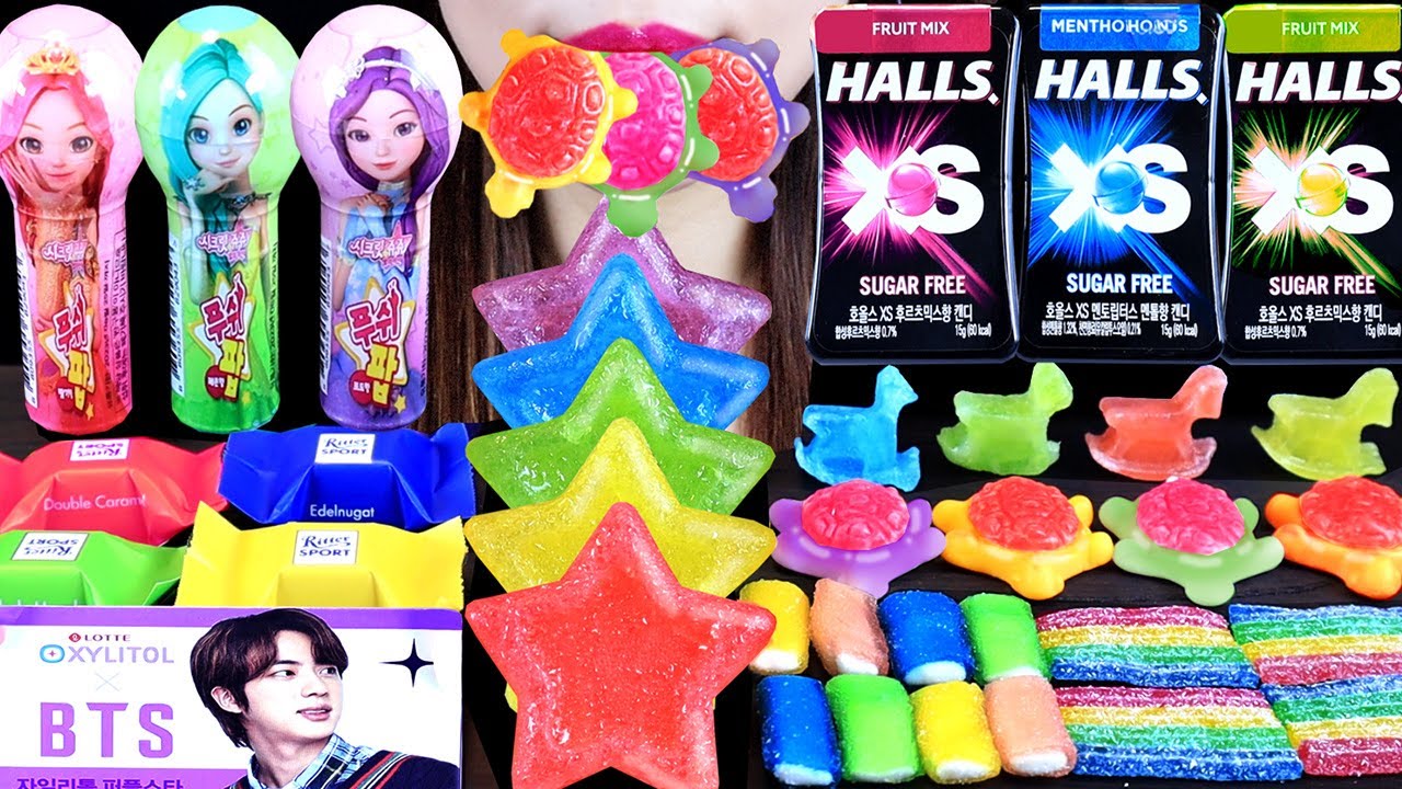 ASMR STAR KOHAKUTOU, HALLS CANDY, SECRET JUJU CANDY, BTS GUM,RAINBOW ...