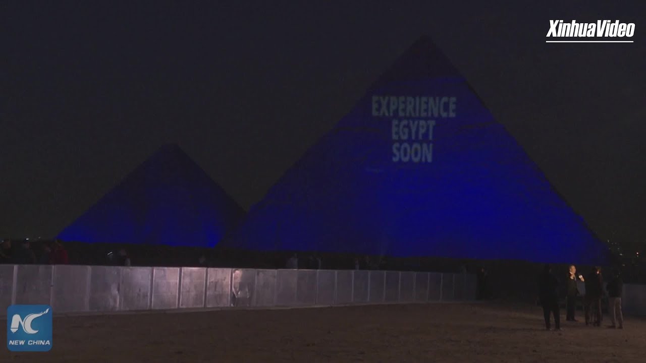 Egypt's Pyramids light up to mark World Heritage Day - YouTube