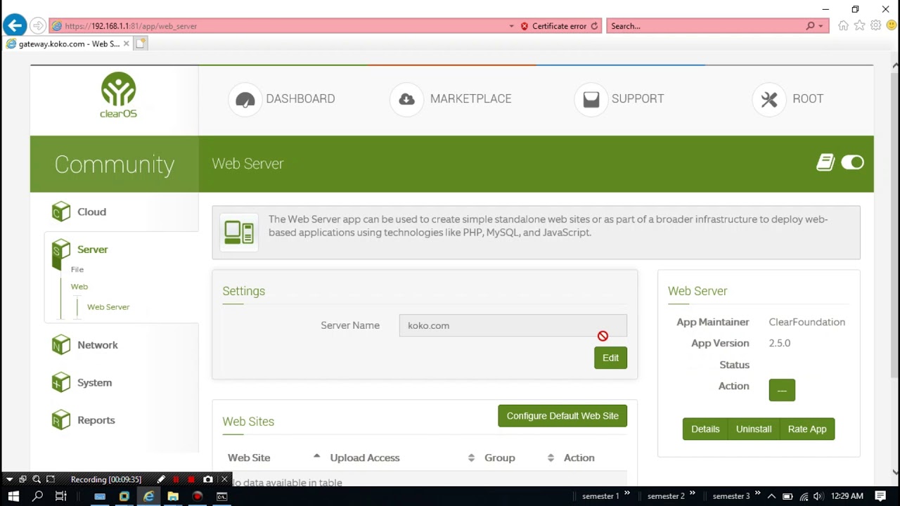 Setting Web Server ClearOS 7 5 0 - YouTube
