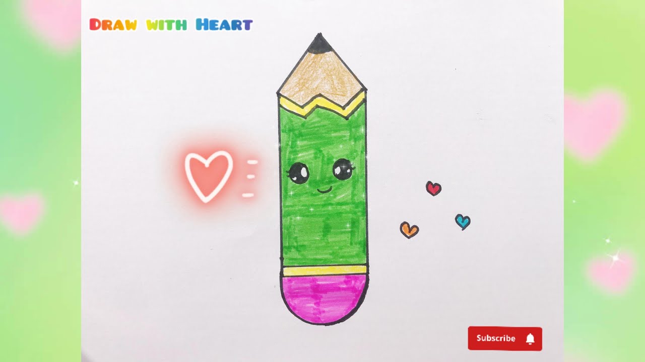 How to draw a cute pencil step by step for kids || Simple and easy ...