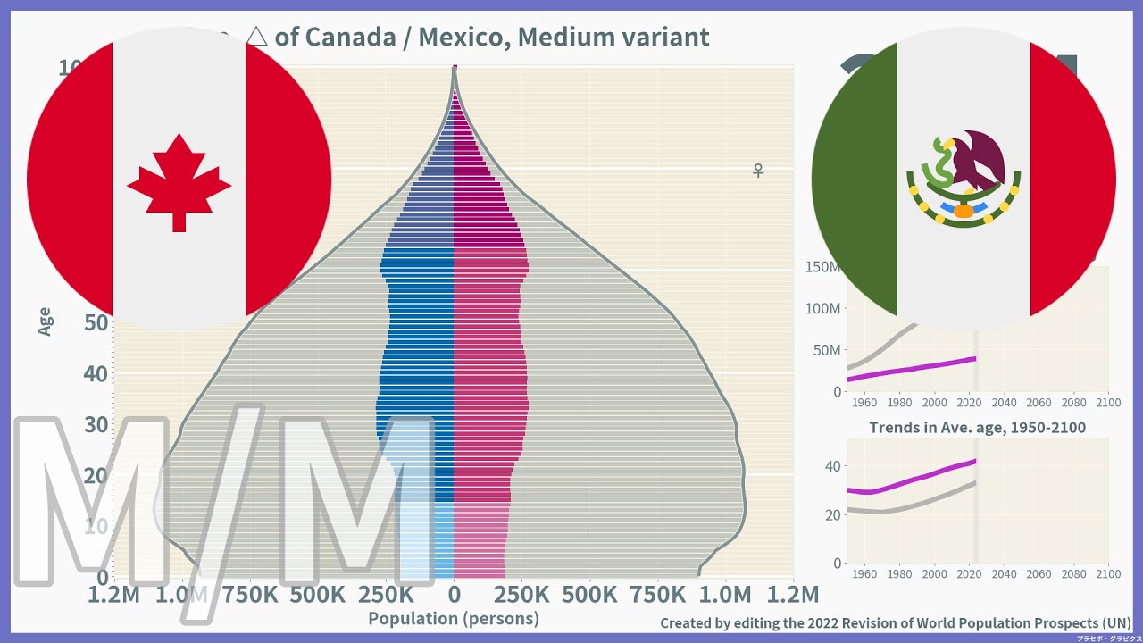 [🇨🇦Canada vs 🇲🇽Mexico] Comparison of Population Pyramids (1950-2100 ...