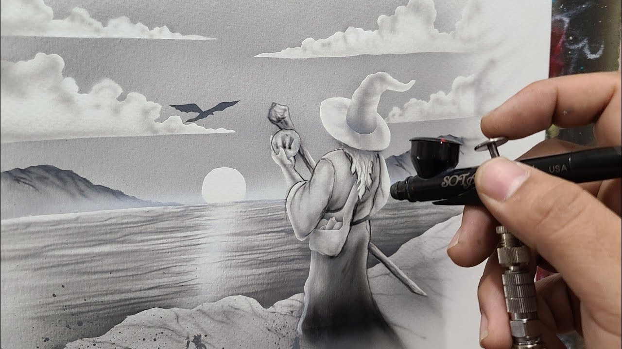 How to Airbrush "Wizard at the Ocean" - YouTube