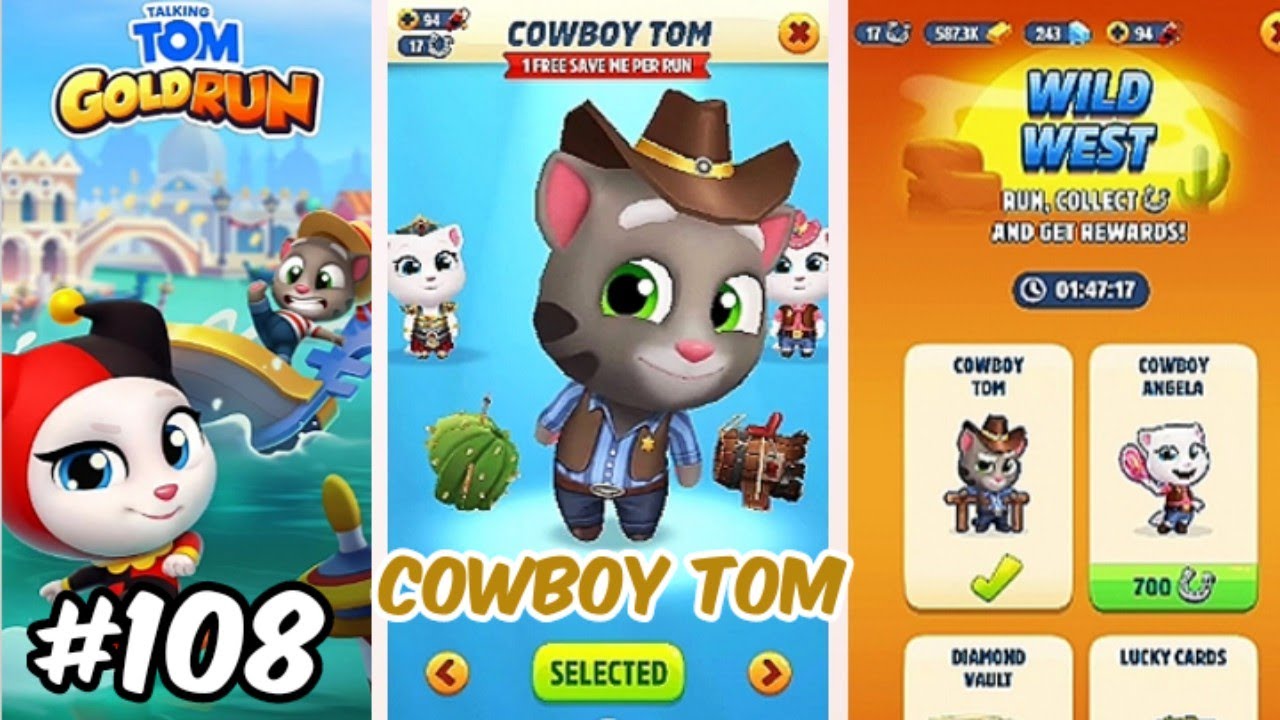 Aksi Pertama Karakter Baru Cowboy Tom Talking Tom Gold Run - YouTube