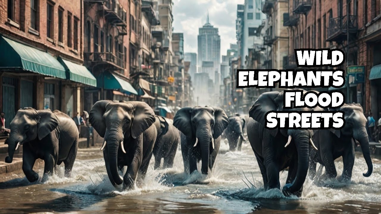 Herds of Wild Elephants stampede through flooded streets of Bangkok ...